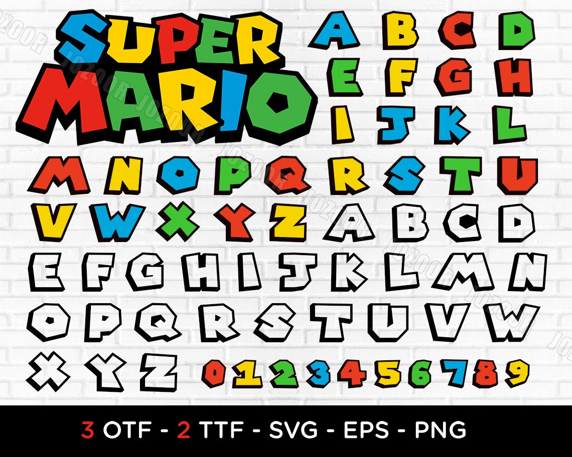 Super Mario Font mario font letters SVG DXF PNG eps for | Etsy