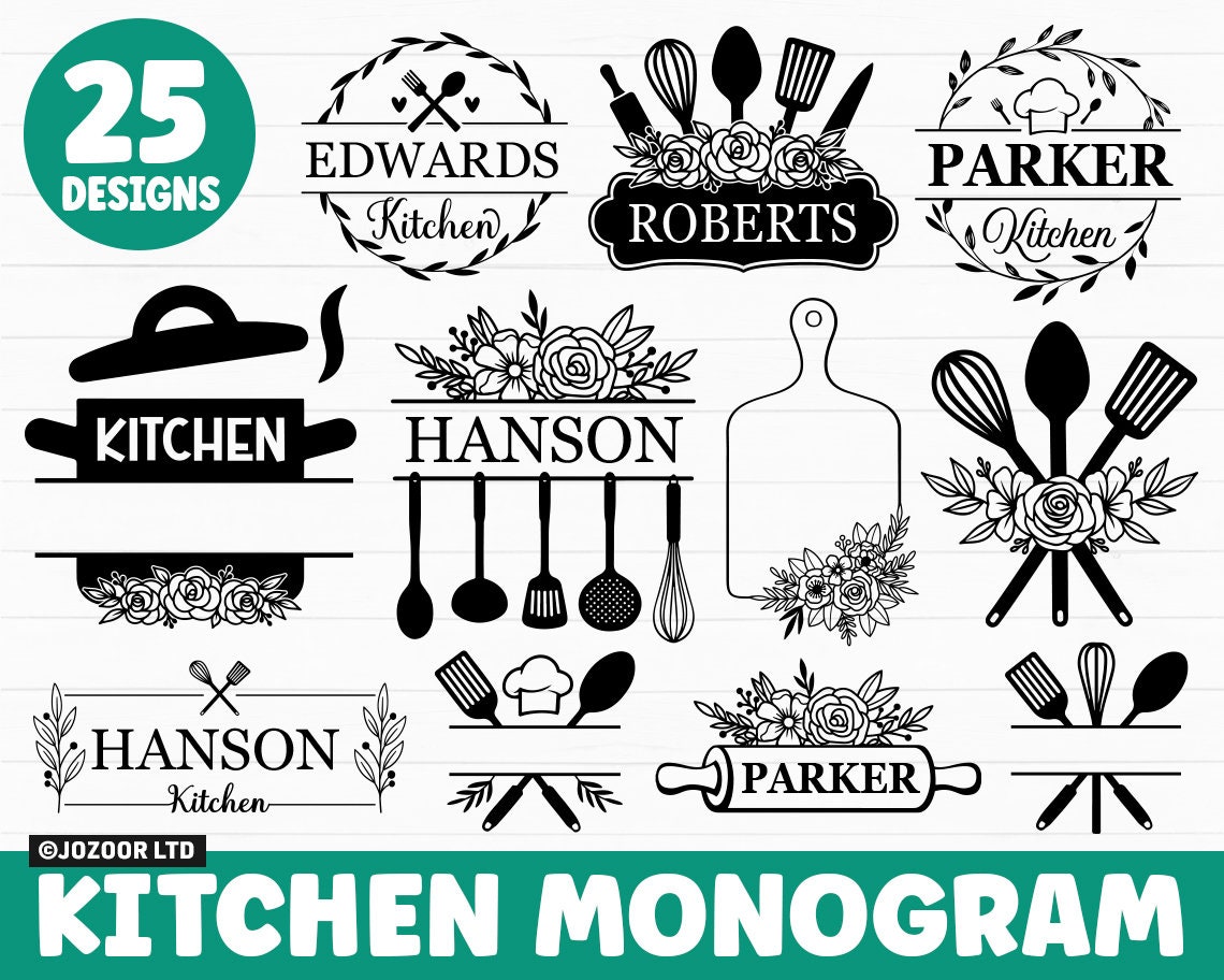 Kitchen Monogram SVG Bundle, Monogram SVG, Split Monogram Svg, Baking ...