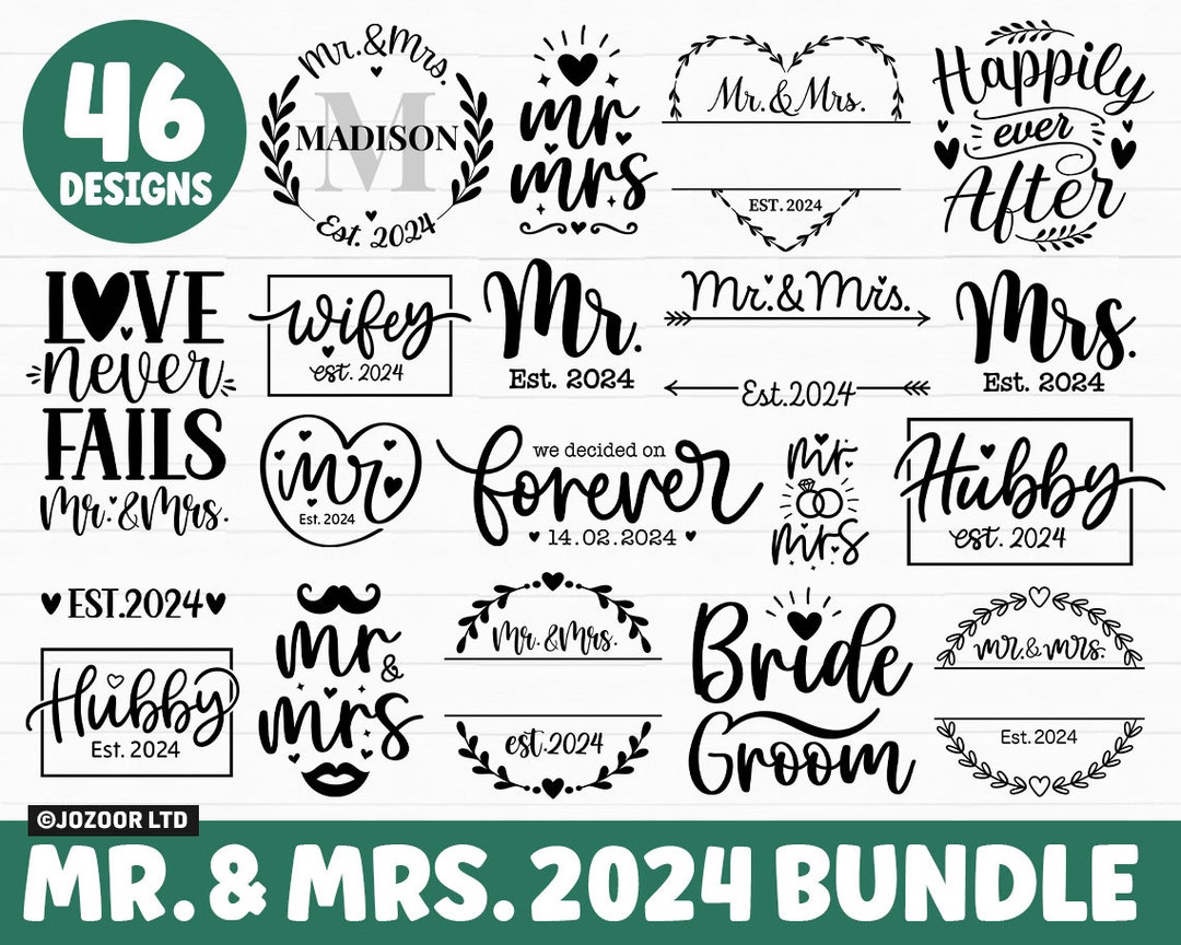 Mr and Mrs 2024 SVG Bundle, Mr and Mrs Split Monogram SVG, Hubby Wifey ...