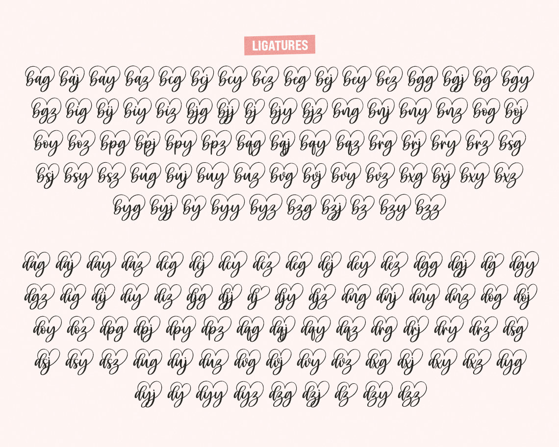 Script Font Font With Hearts Cursive Font Font With Tails - Etsy