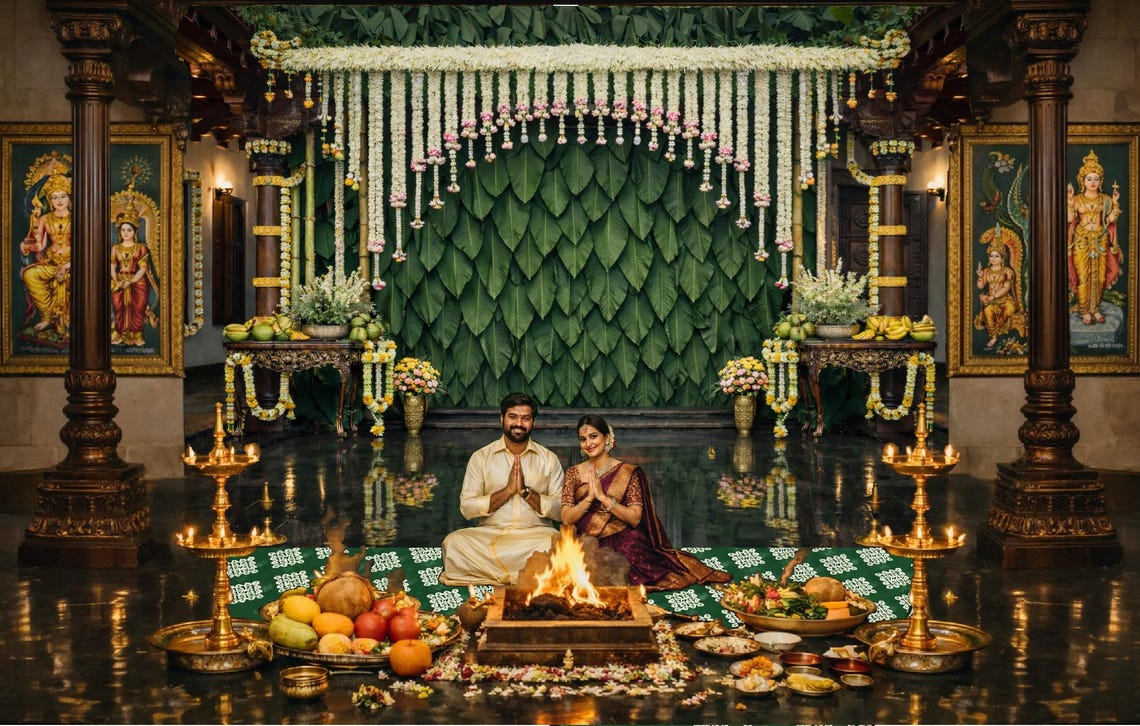 1pc 2D Chettinad Banana Leaves Floral Arch Backdrop With Traditional ...