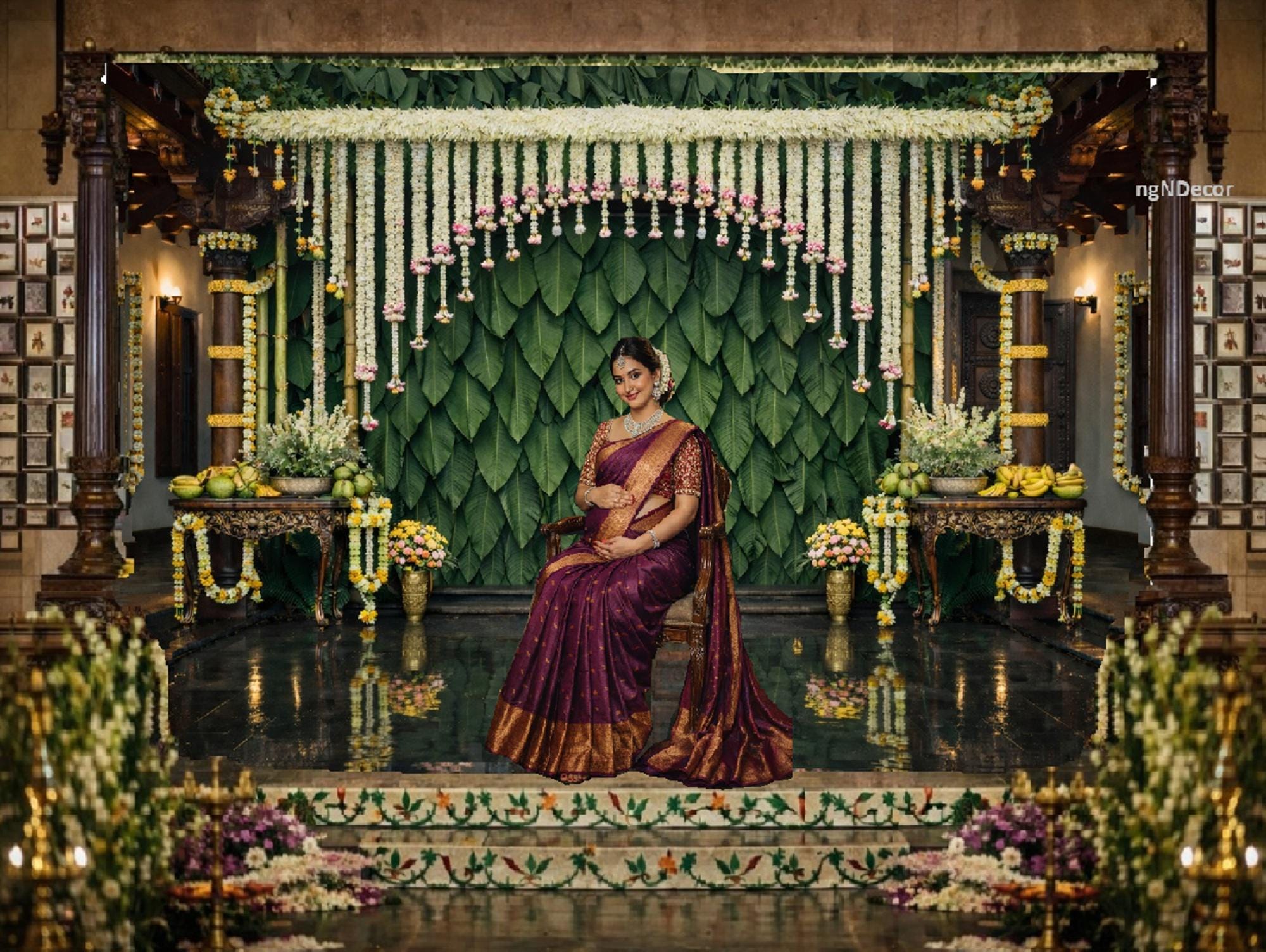 1pc 2D Chettinad Banana Leaves Floral Arch Backdrop With Traditional ...