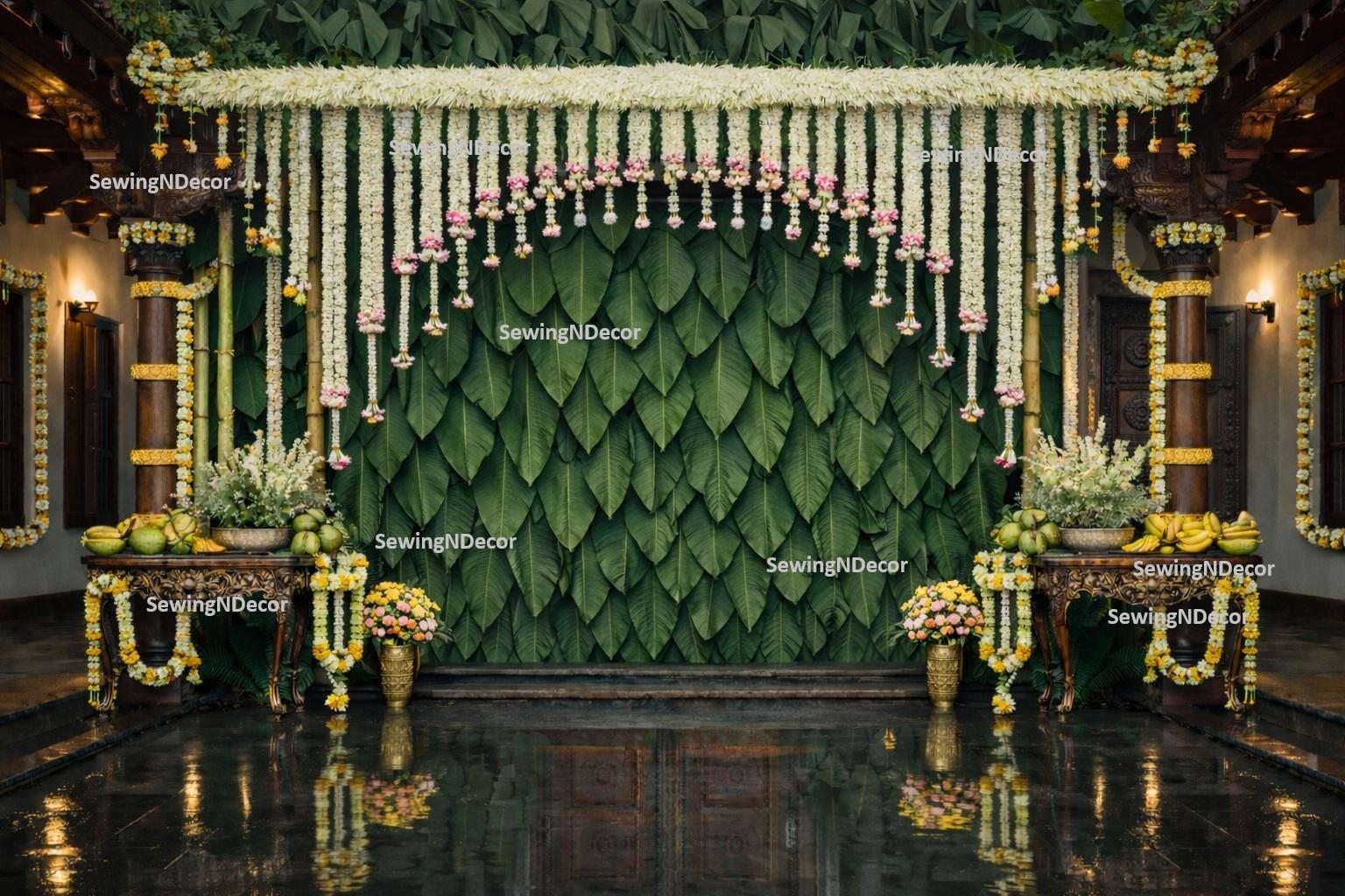 1pc 2D Chettinad Banana Leaves Floral Arch Backdrop With Traditional ...