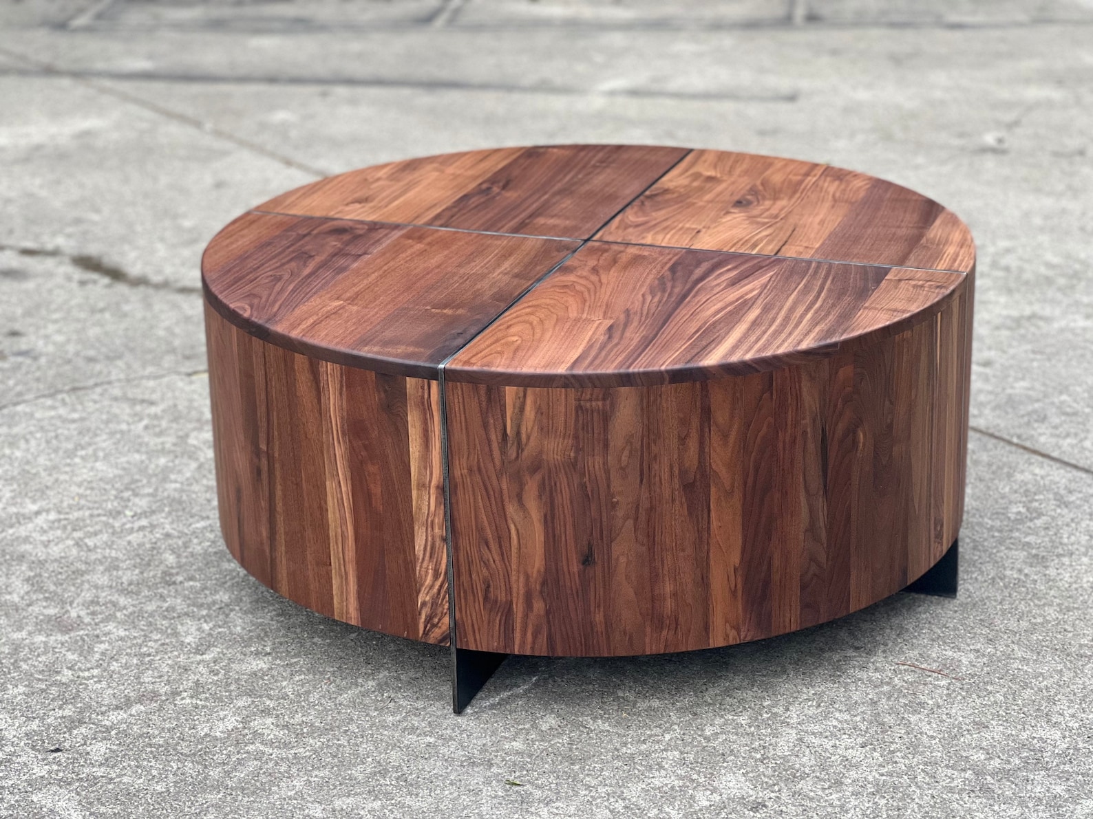 Round Coffee Table Walnut and Industrial Steel - Etsy