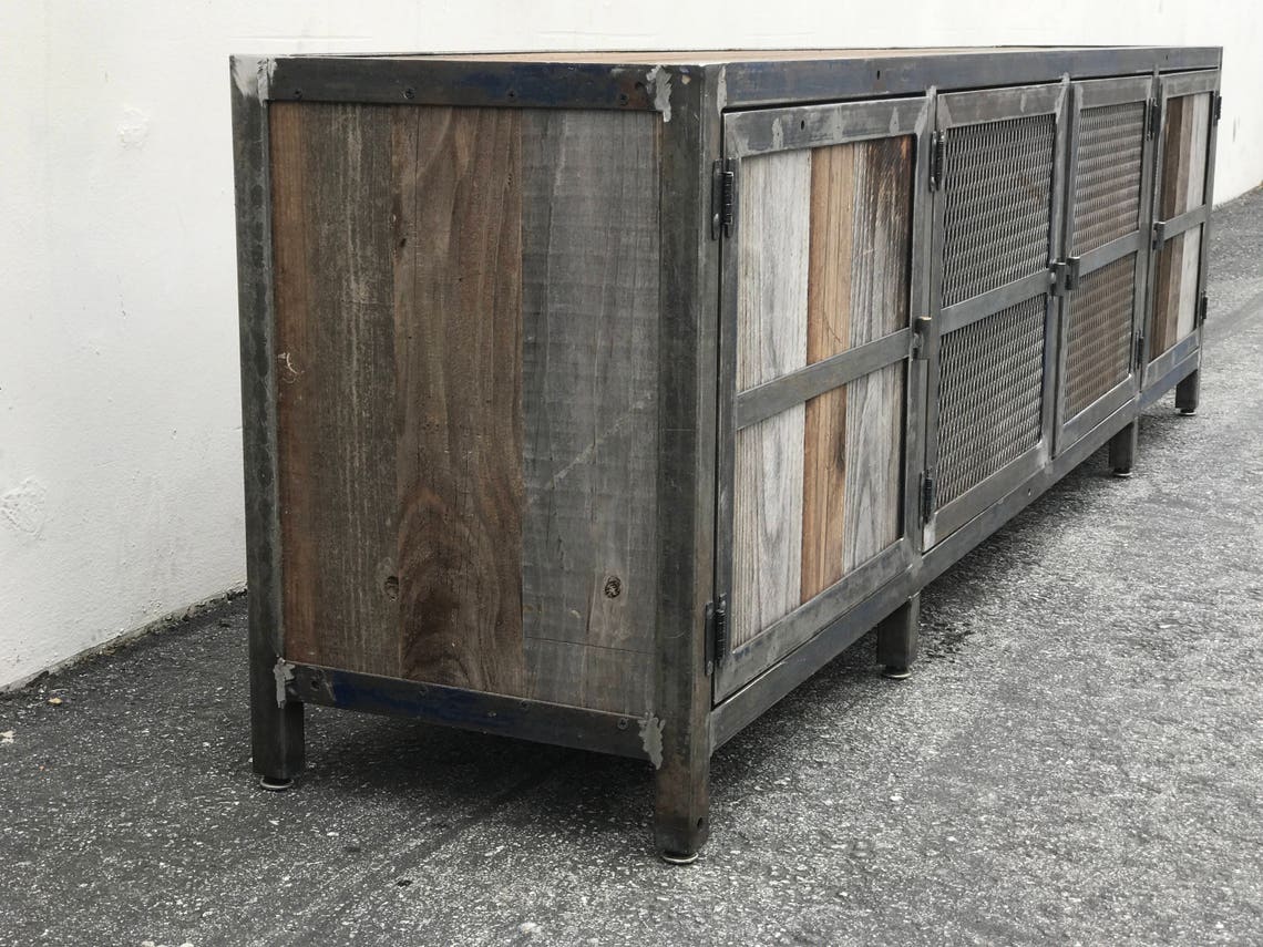 Industrial Style Rustic Wood and Metal Entertainment Cabinet | Etsy
