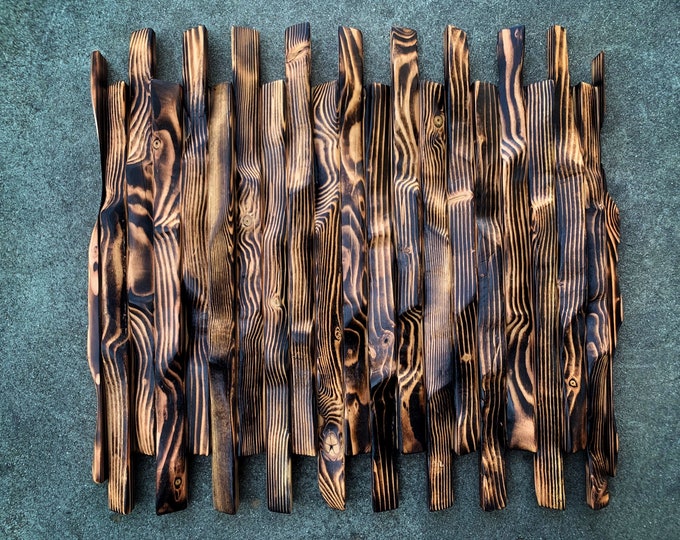 Burned Wave Wood Wall Art Panel - Etsy