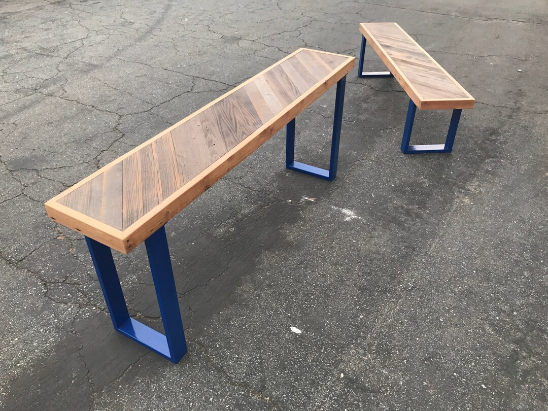 Reclaimed Wood Diagonal Pattern Bench Pop Blue - Etsy