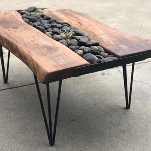Walnut Coffee Table With River Rock Garden - Etsy