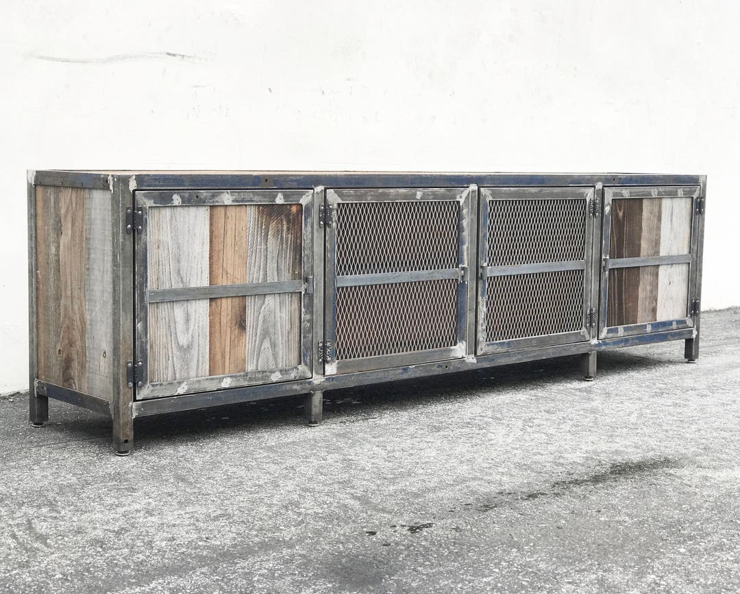 Industrial Style Rustic Wood and Metal Entertainment Cabinet - Etsy