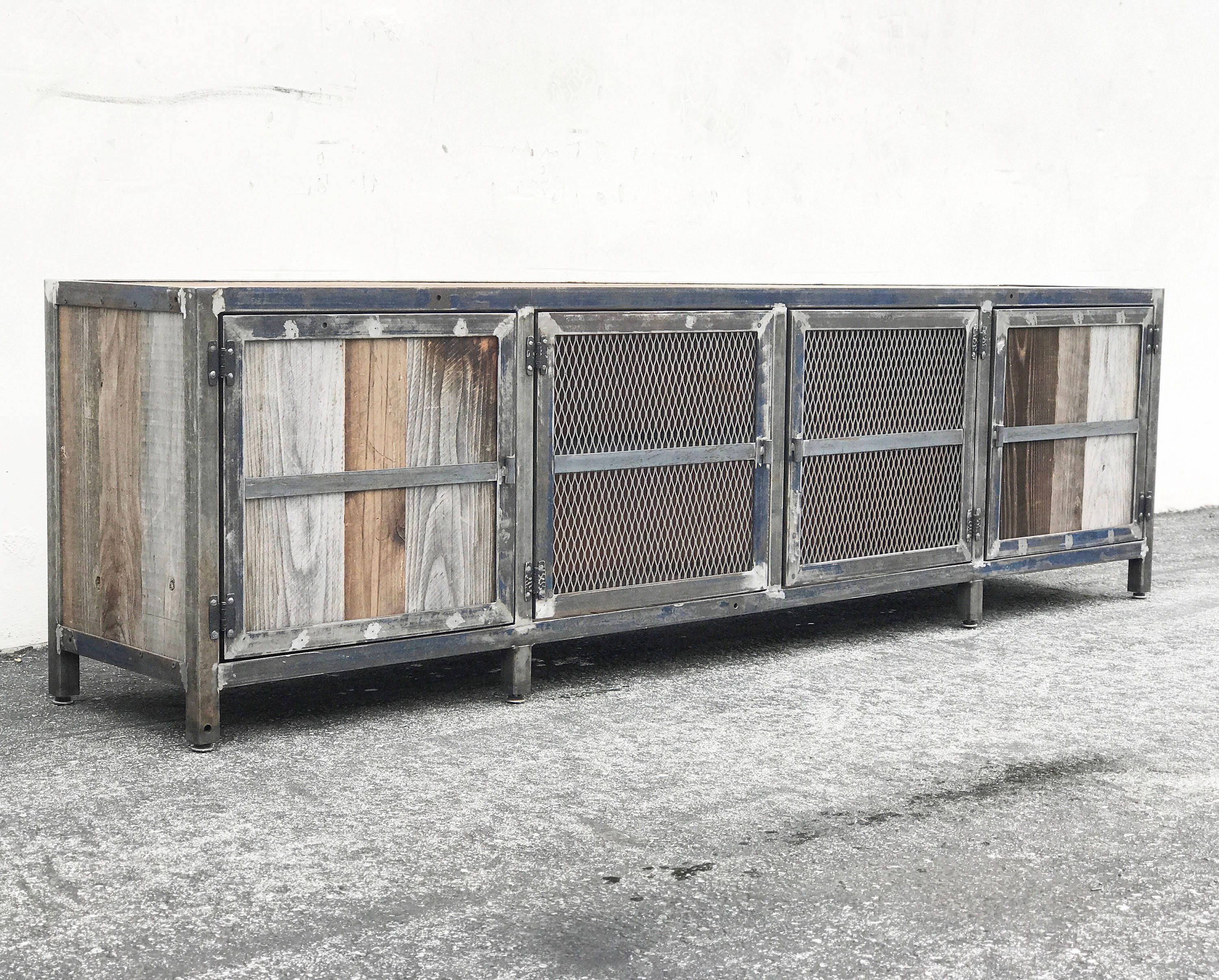 Industrial Style Rustic Wood and Metal Entertainment Cabinet - Etsy