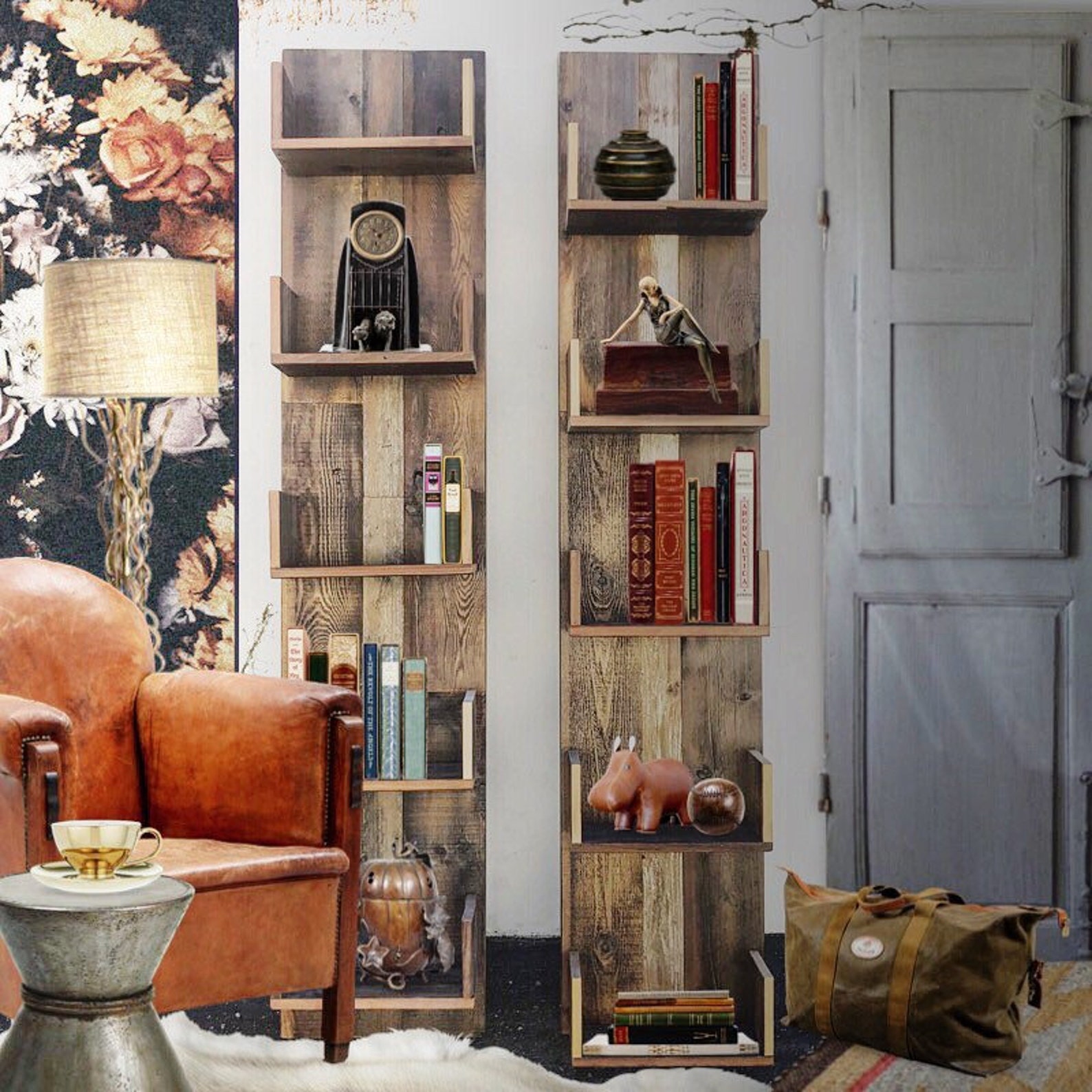 Reclaimed Wood Leaning Bookcase Display Tower - Etsy