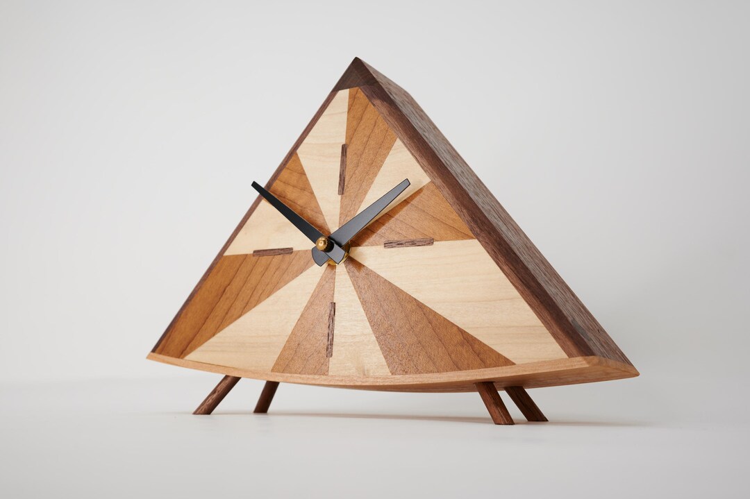 Pyramid Mantel Clock by Blackwell Woodworks, Modern Triangle Desk Clock ...