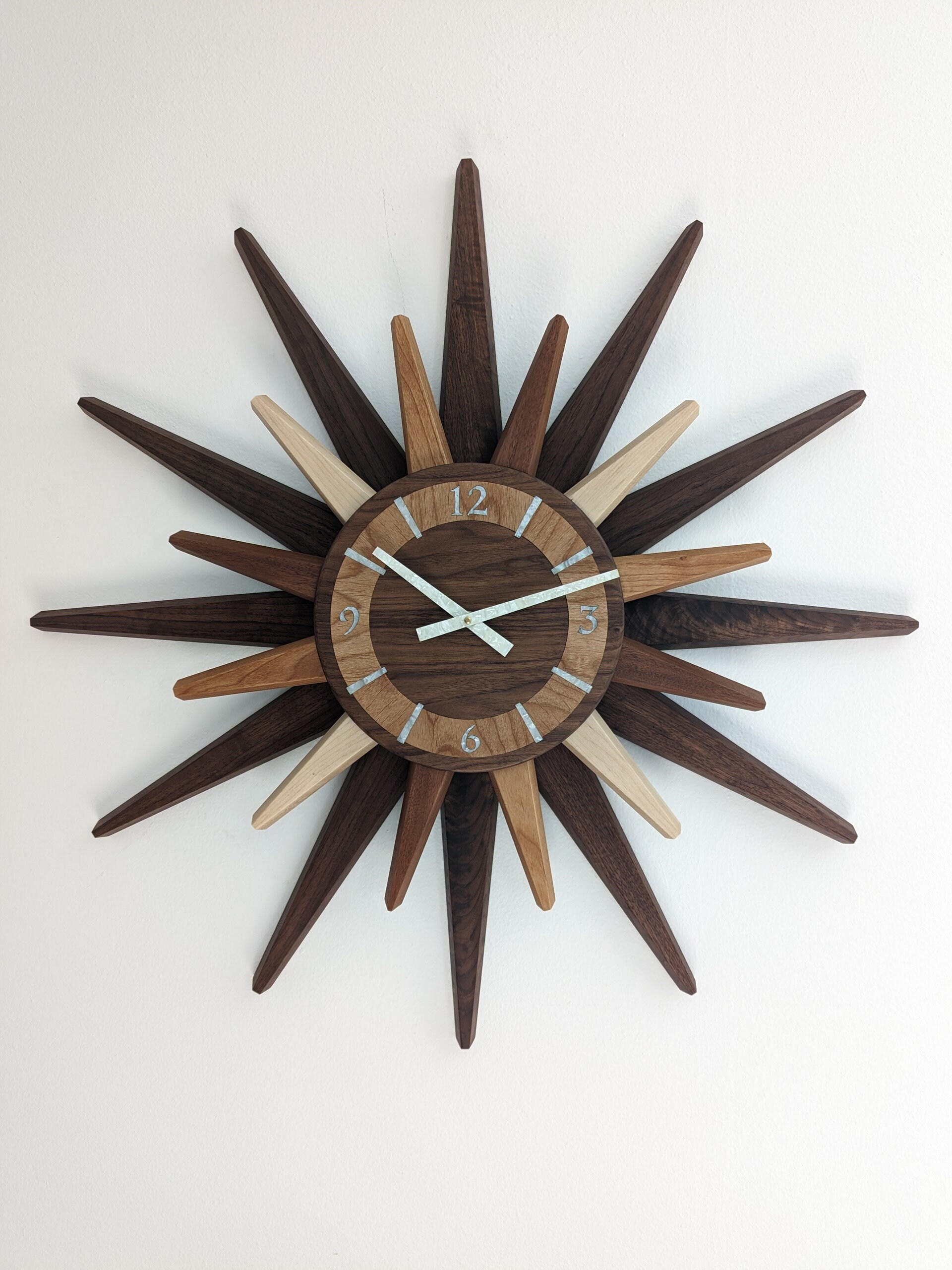 Large Starburst Wall Clock, Mid Century Modern Walnut Clock, Atomic ...