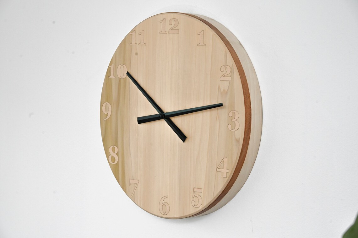 Large Round Wood Clock Modern Wall Clock White on White | Etsy