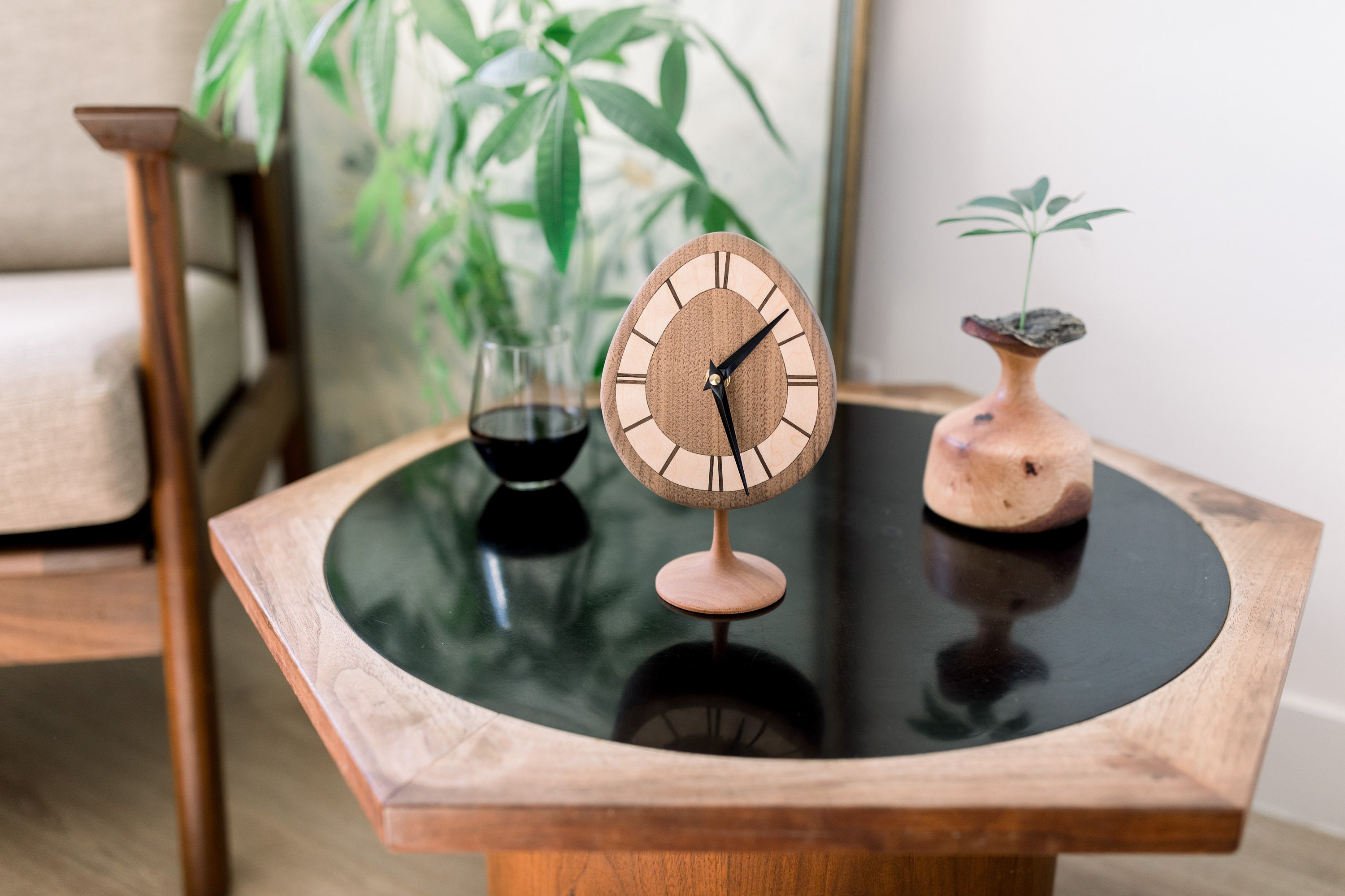 Retro Avocado Shaped Clock in Walnut Wood, Mid Century Inspired Egg ...