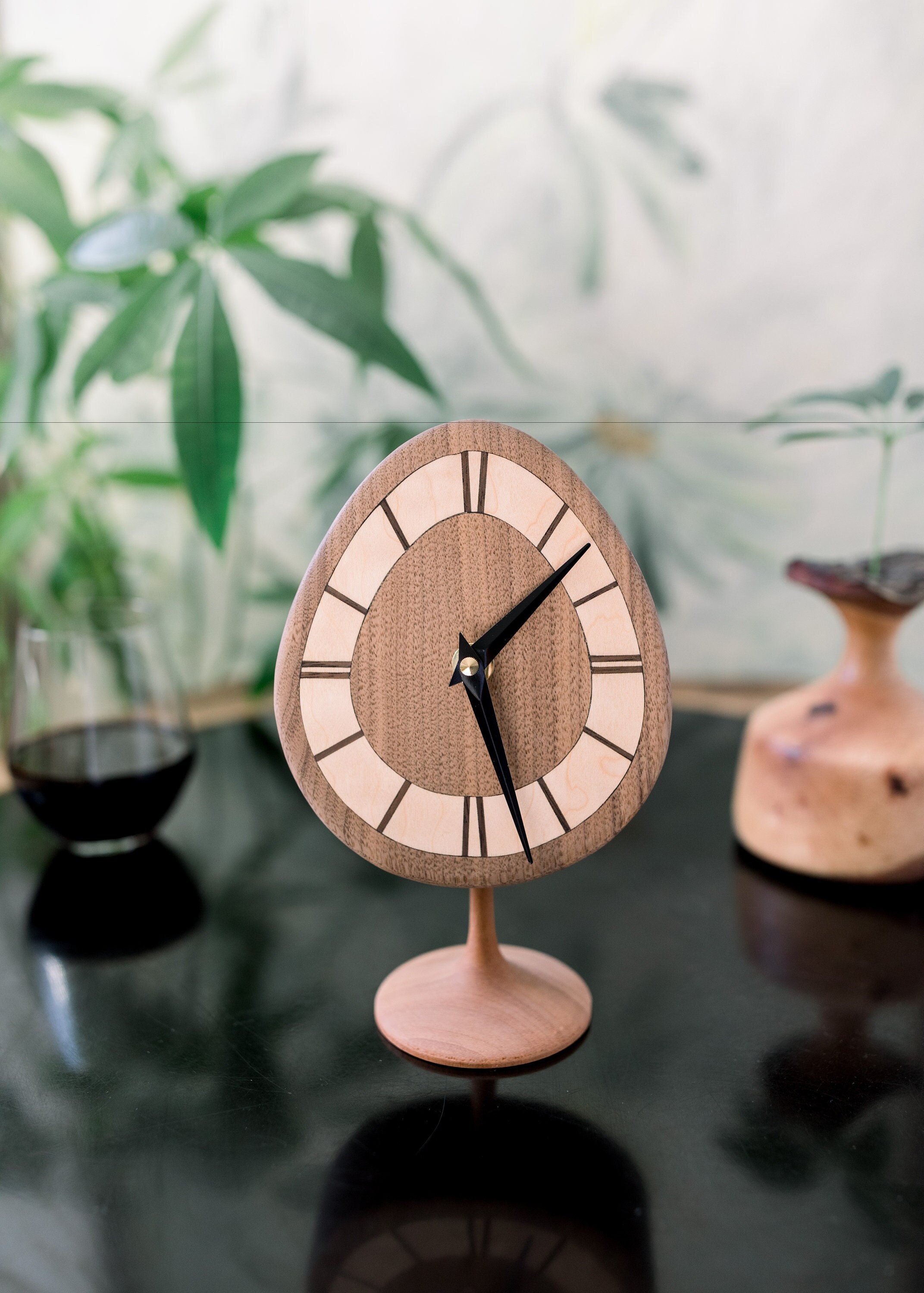 Retro Avocado Shaped Clock in Walnut Wood, Mid Century Inspired Egg ...