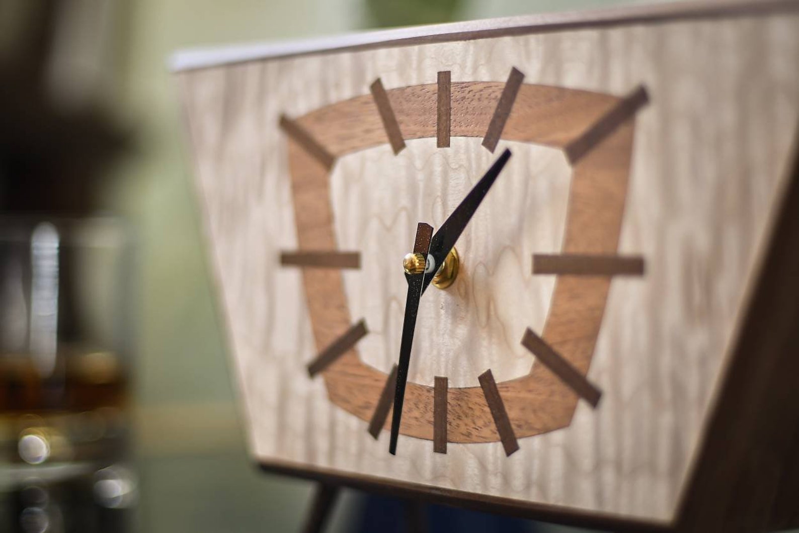 Mid Century Inspired Clock MCM Design Wood Inlay Art Deco - Etsy