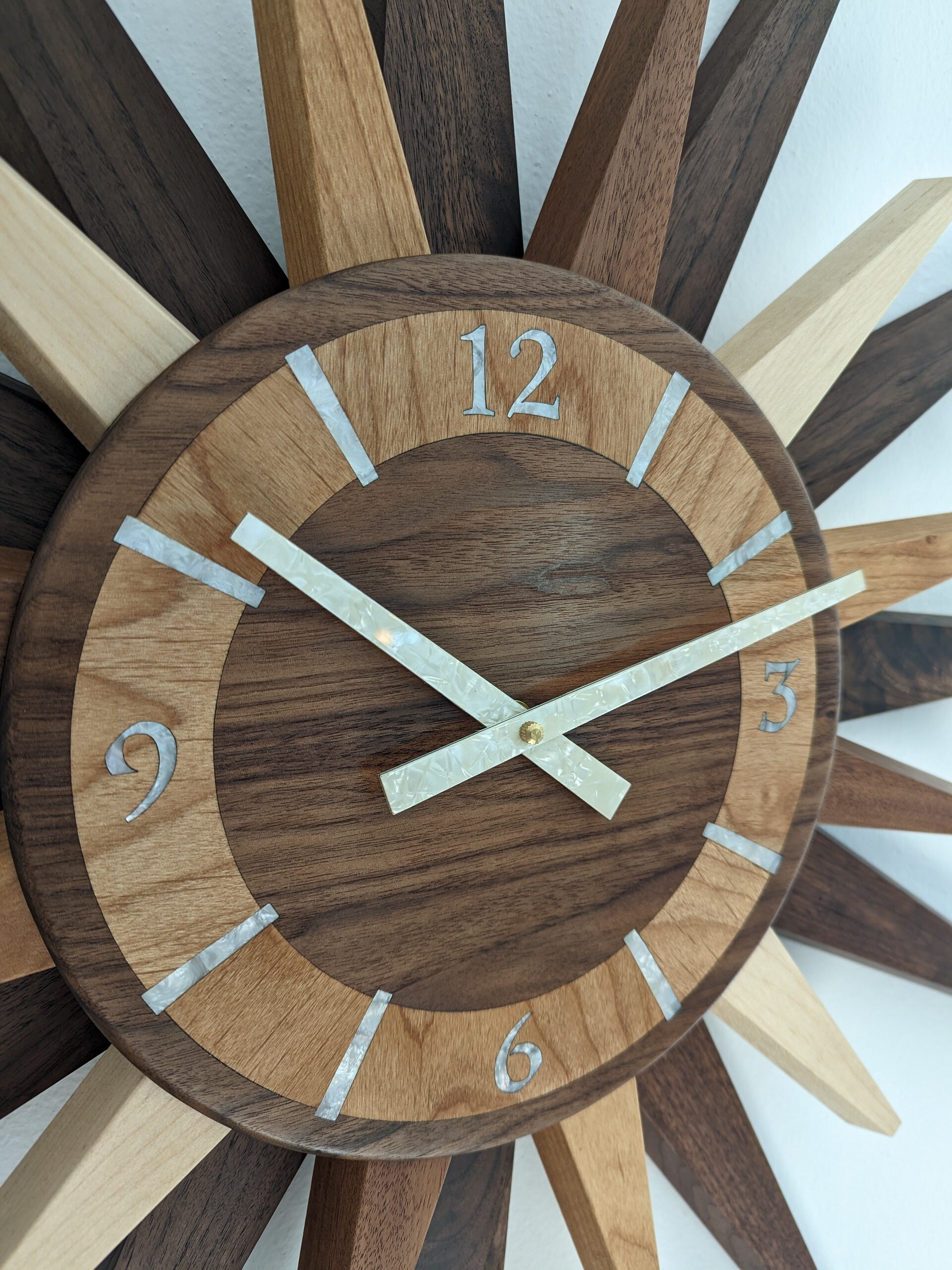 Large Starburst Wall Clock, Mid Century Modern Walnut Clock, Atomic ...