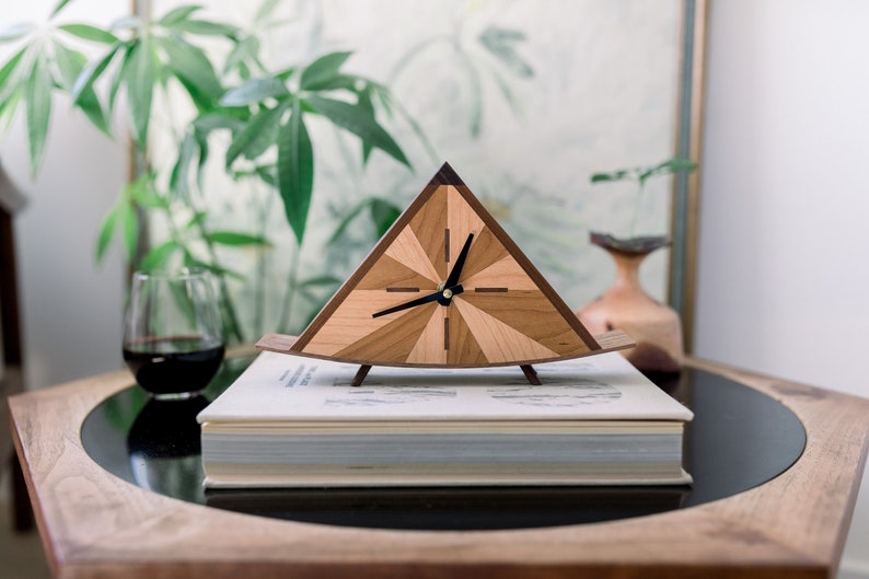 Pyramid Mantel Clock by Blackwell Woodworks Modern Triangle - Etsy
