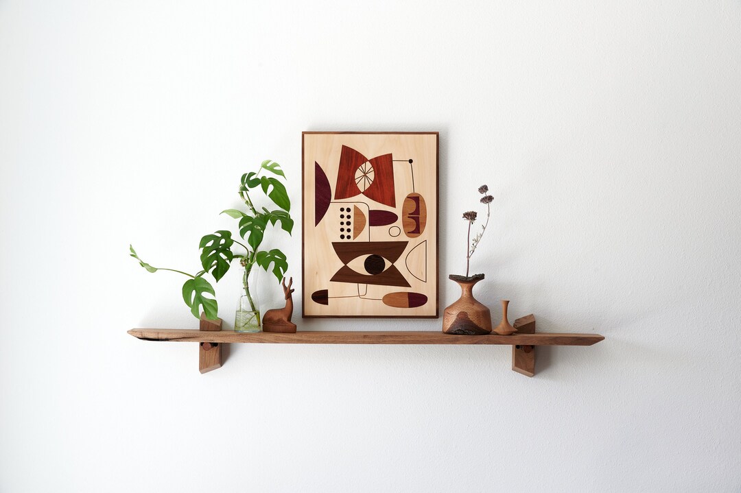 Mid Century Modern Wood Marquetry Wall Art - Atomic Googie Abstract ...