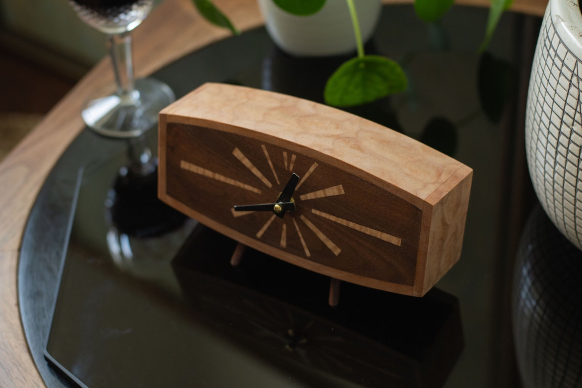 Mid Century Modern Desk Clock Handmade Retro Clock MCM Wood - Etsy