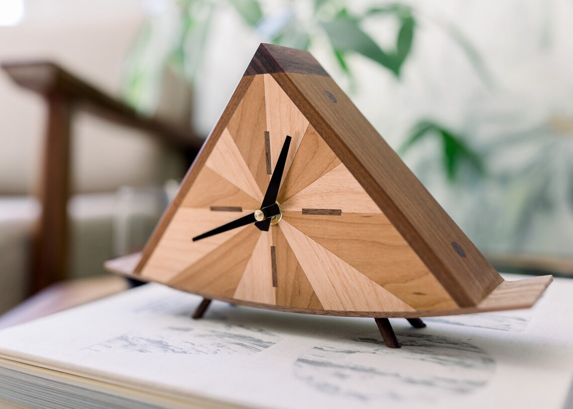 Pyramid Mantel Clock by Blackwell Woodworks Modern Triangle - Etsy
