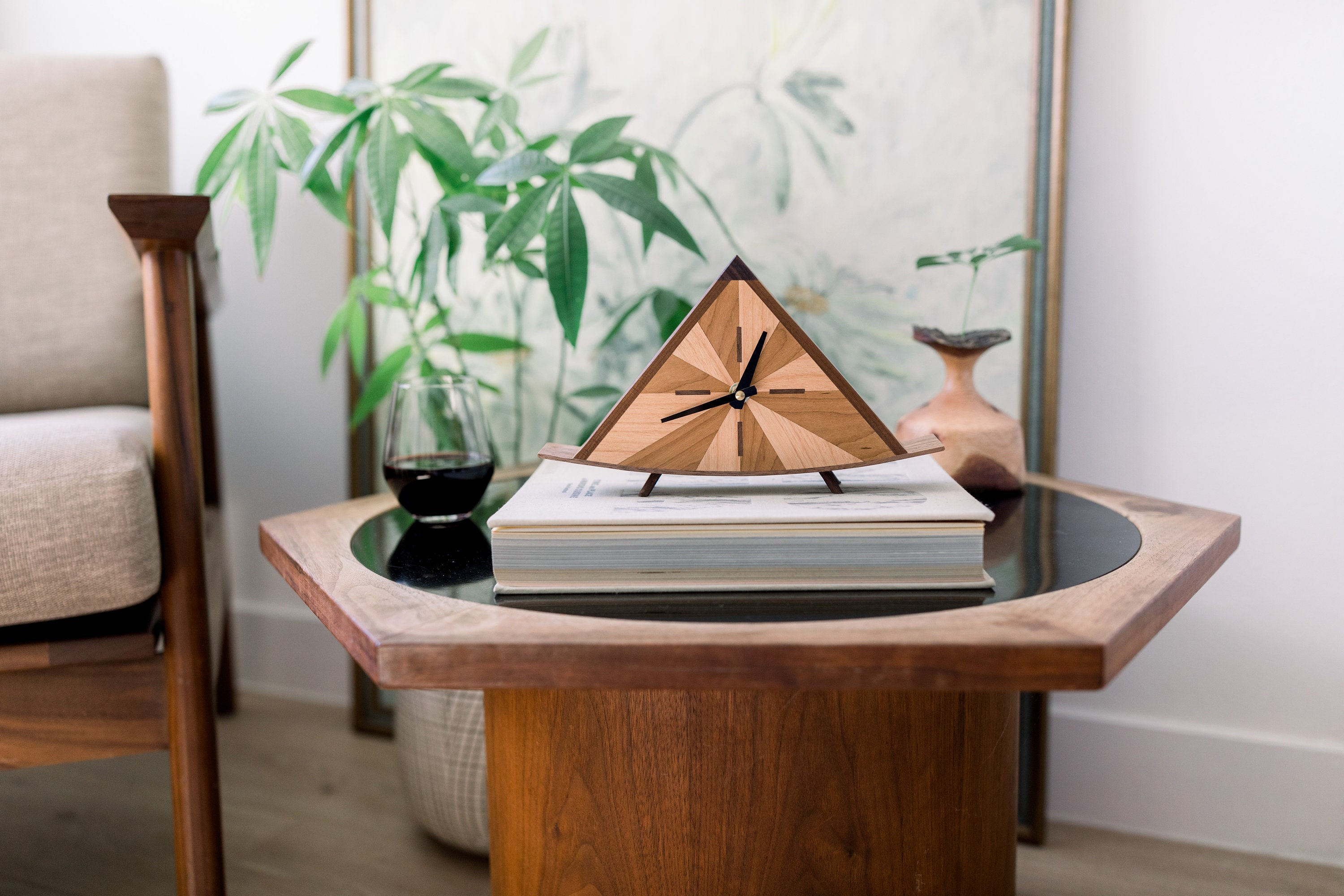 Pyramid Mantel Clock by Blackwell Woodworks, Modern Triangle Desk Clock ...