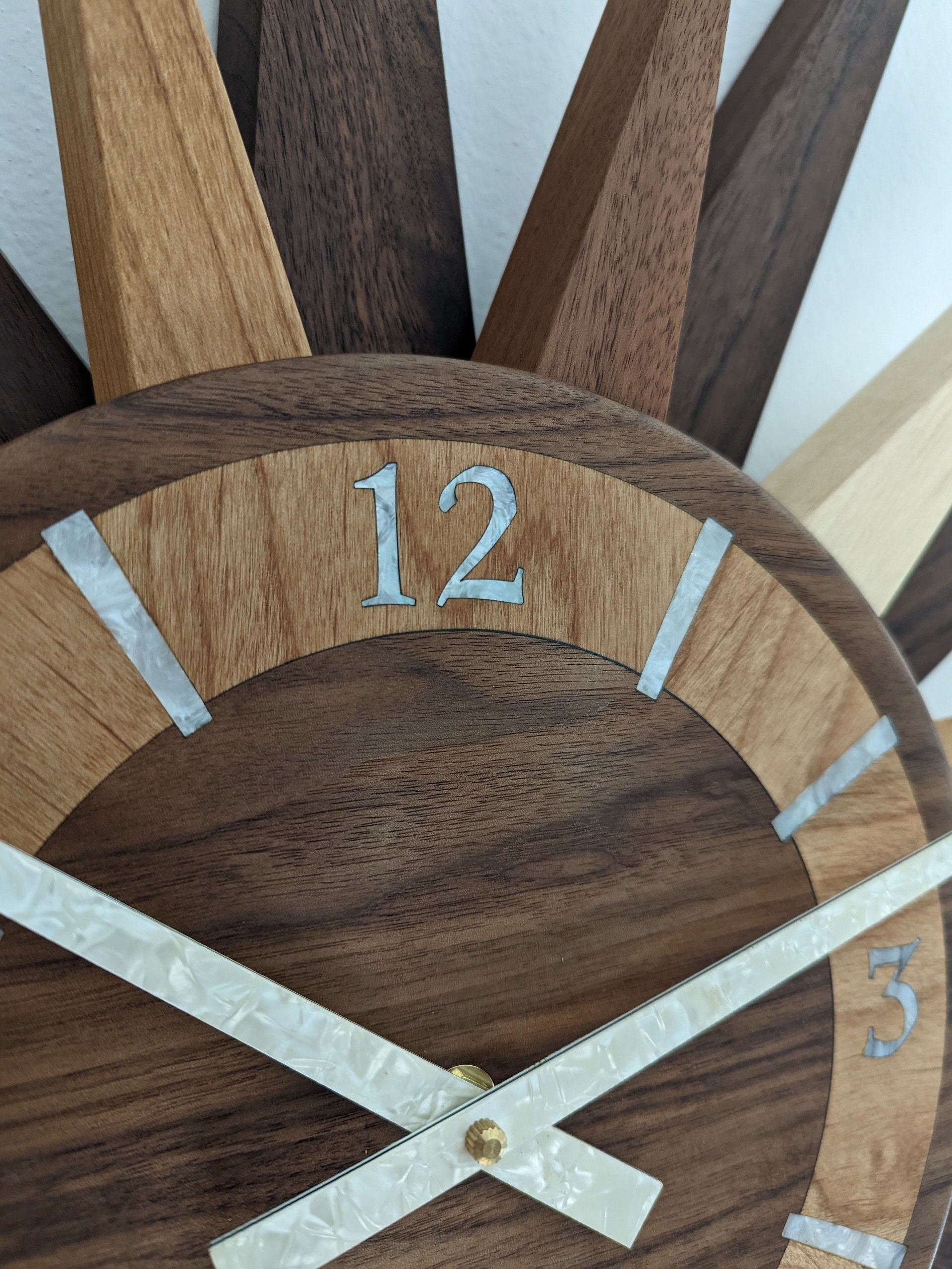 Large Starburst Wall Clock, Mid Century Modern Walnut Clock, Atomic ...