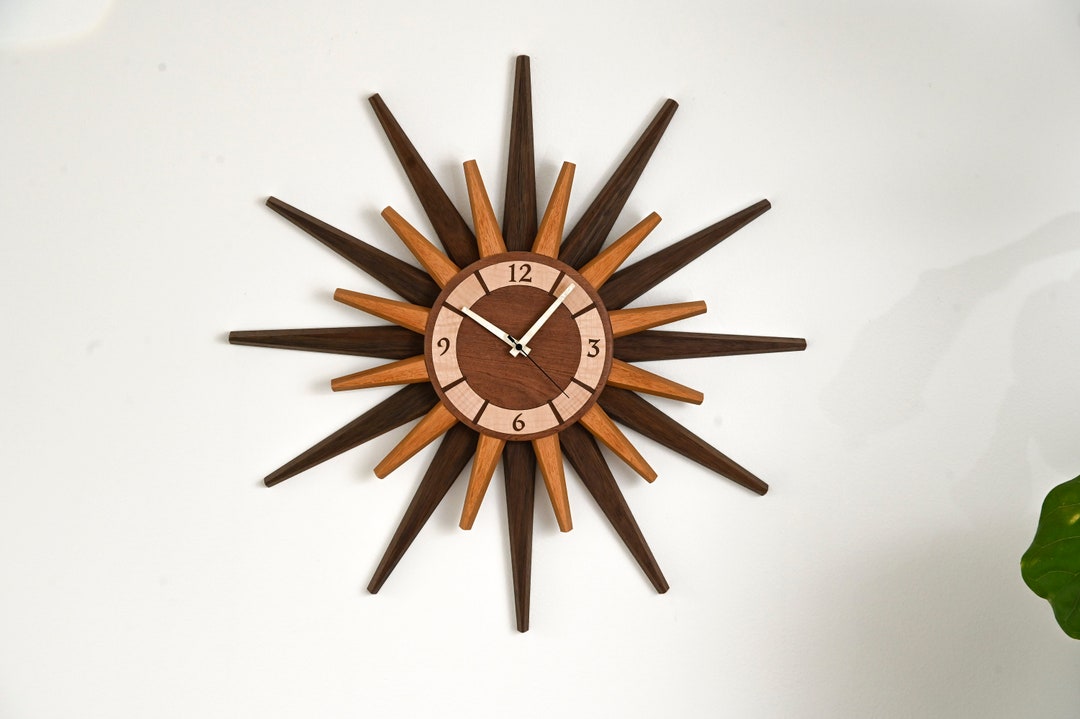Starburst Clock, Mid Century Wall Clock, Retro Atomic Design, Handmade ...