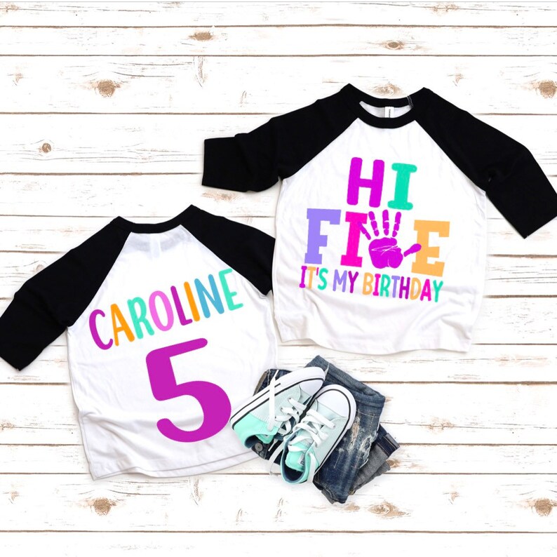 Hi Five Shirt-girls 5th Birthday Shirt-5th Birthday Shirt - Etsy