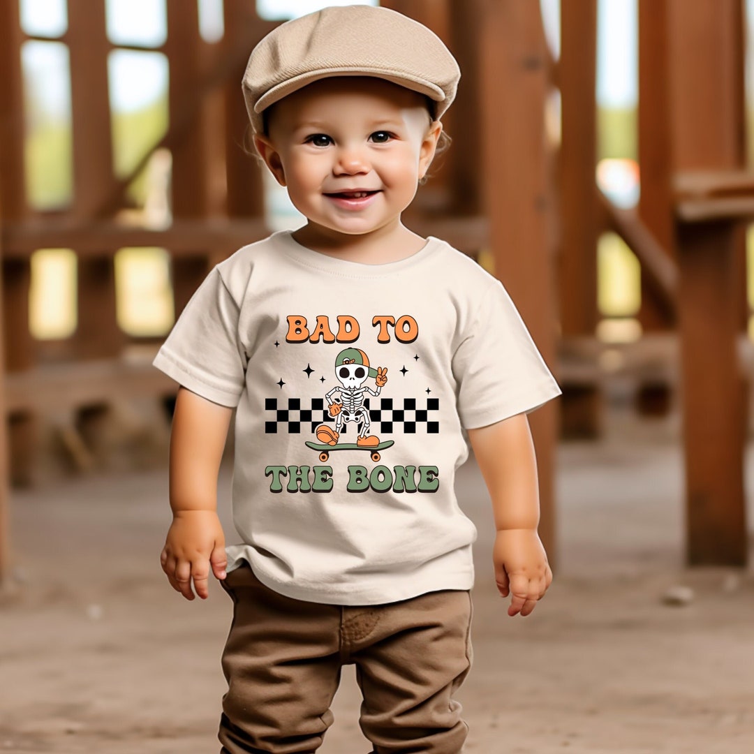 Bad to the Bone Scull Shirt - Halloween Spooky -toddler Shirt-kids ...