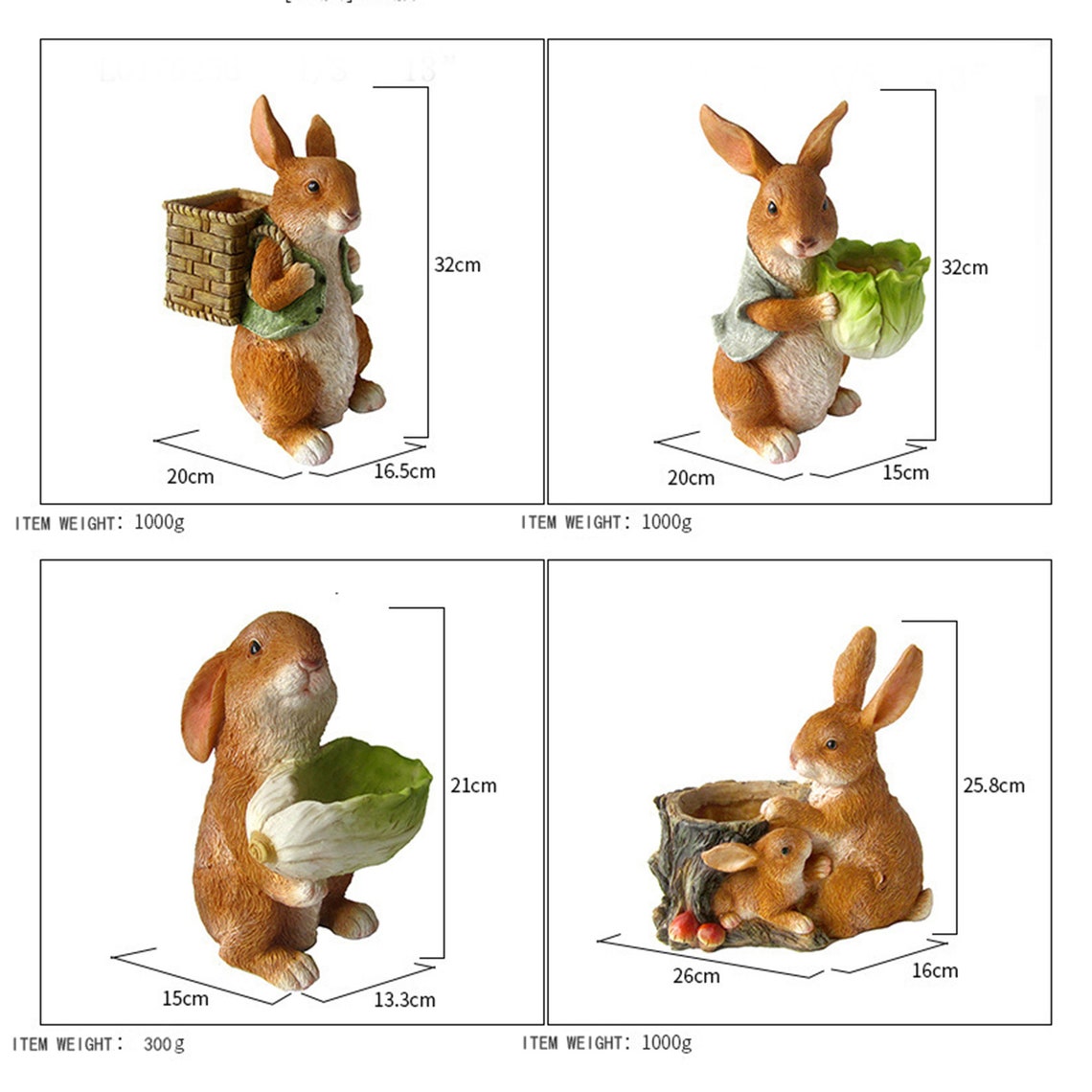Polyresin,cute Bunny Planter Brown Rabbit,animals Flower Pot,flower ...