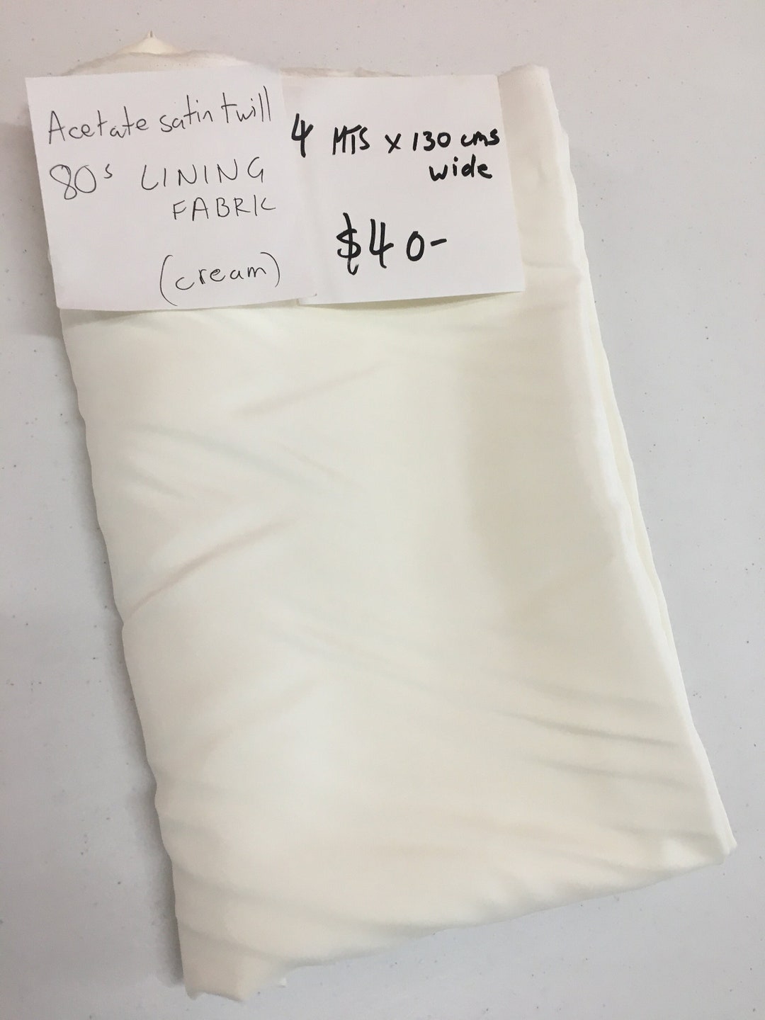 VINTAGE FABRIC - Cream Acetate Lining, Satin Twill, 4mts Length X ...