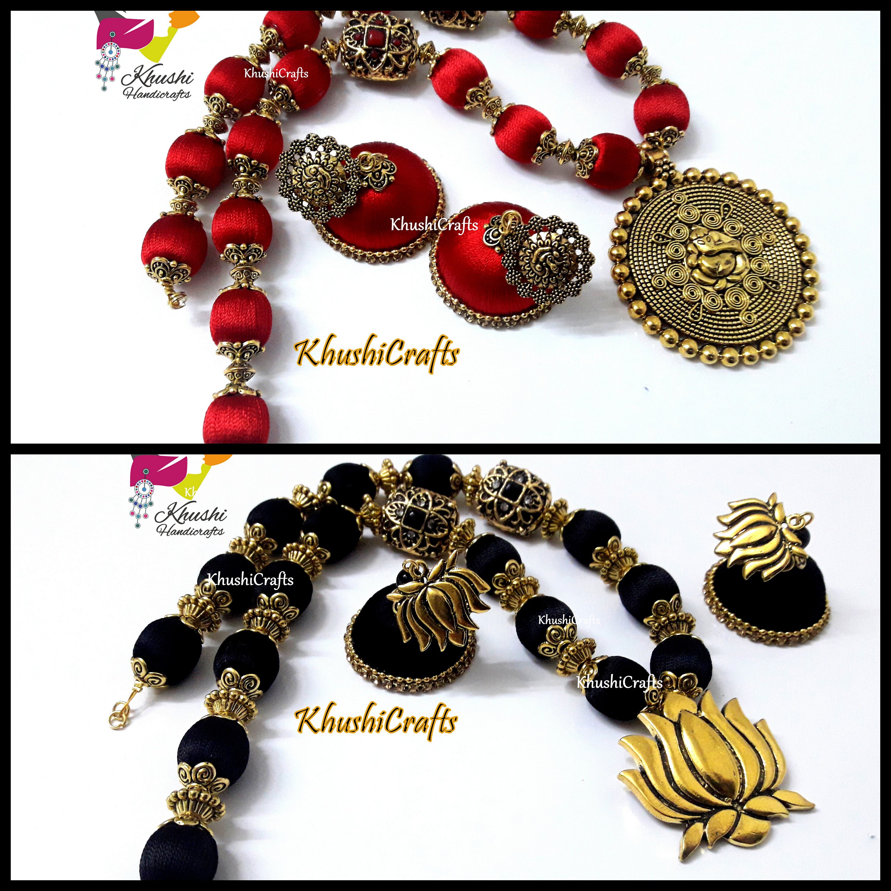 Silk Thread Jewelry Set and Jhumkas with GaneshaRed | Etsy