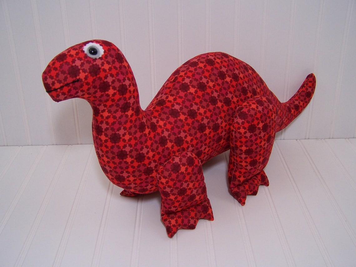 Red Brontosaurus Dinosaur 11 X 18 Stuffed Animal Plush Large Handmade ...