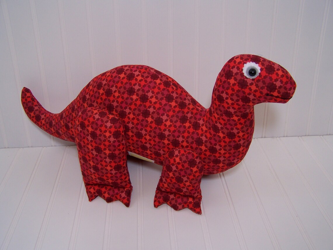 Red Brontosaurus Dinosaur 11 X 18 Stuffed Animal Plush Large Handmade ...