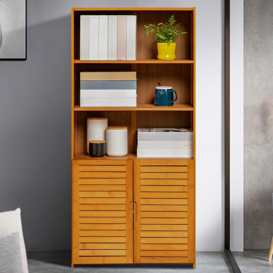 24 Bamboo 32 Tiers Cabinet, Shutter Doors Bookcase Storage Organizer - Etsy