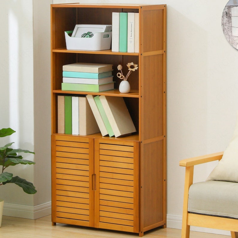 24 Bamboo 32 Tiers Cabinet, Shutter Doors Bookcase Storage Organizer - Etsy