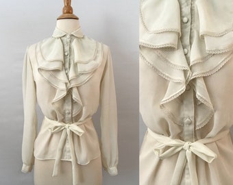 80s ruffled blouse | Etsy