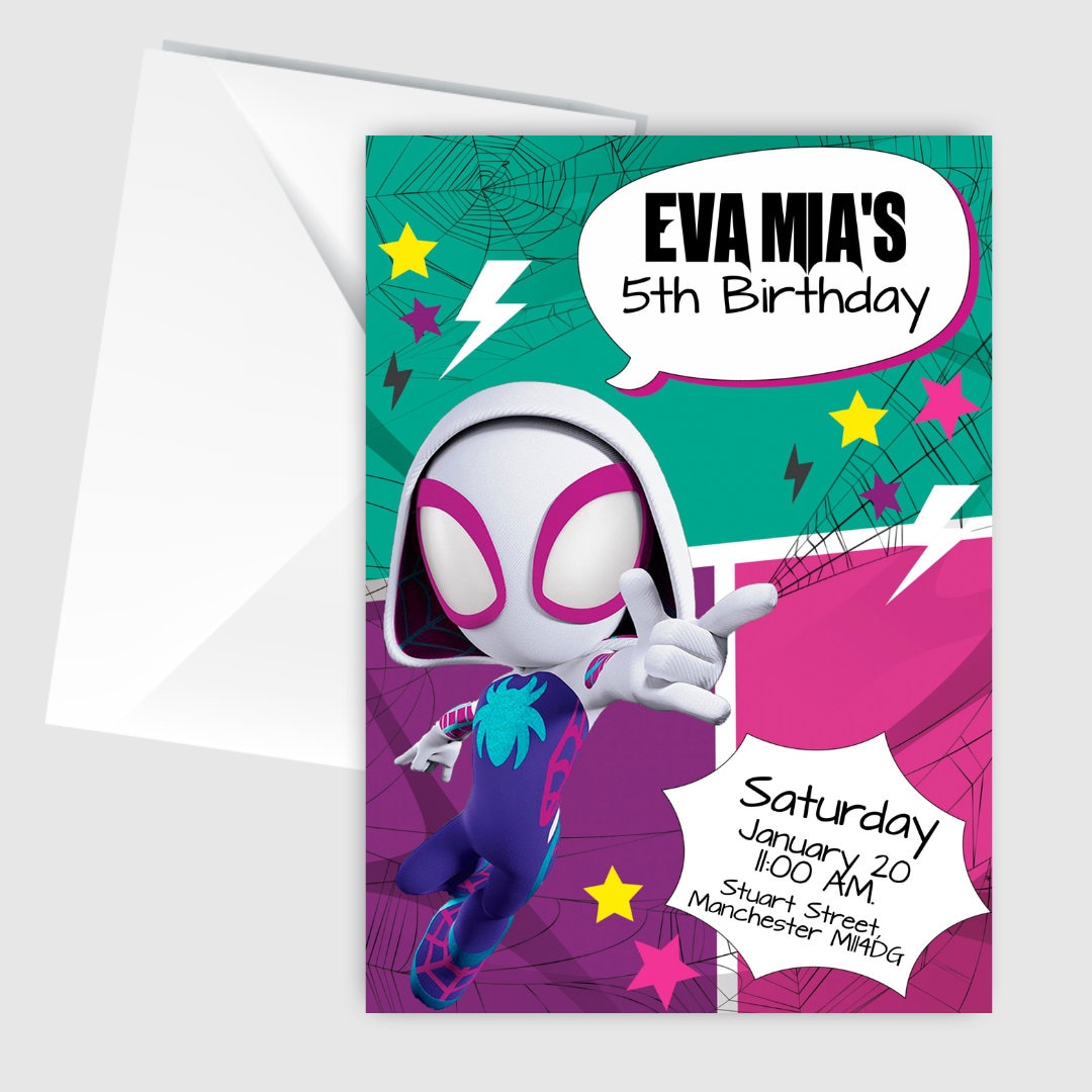 Gwen Spider Girl Birthday Party Invite | Editable Girl Ghost Spider ...
