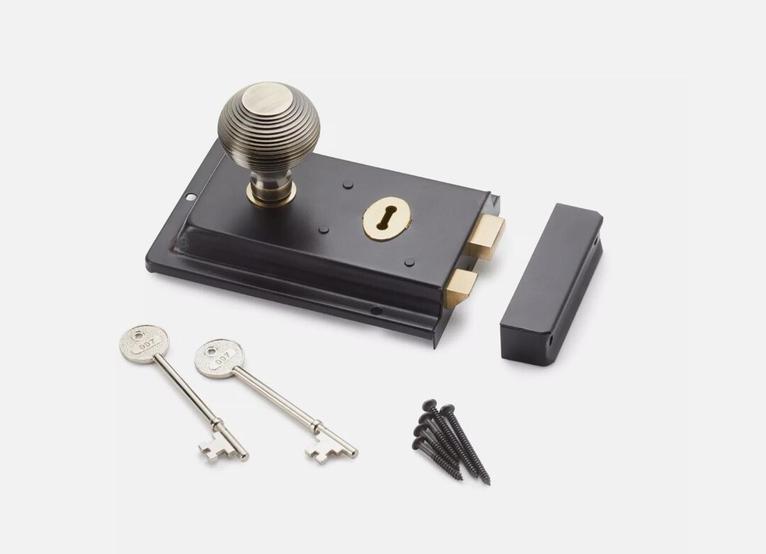 Black Brass Fluted Rim Lock Keys Heavy Antique Brass Beehive Door Knob ...