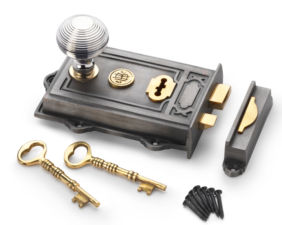 Pewter Cast Iron Davenport Rim Lock Heavy Polished Nickel Beehive Door ...