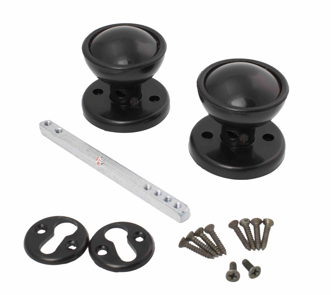 Pack of 5 Black Plastic Door Knob Set Knobset Mortice or Rim Lock ...