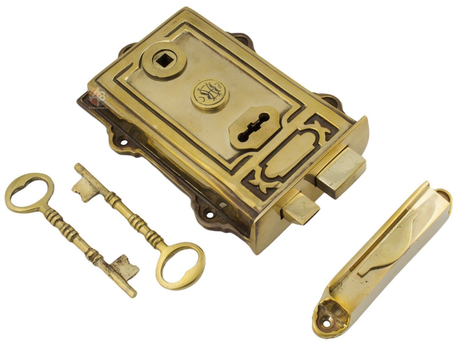 Solid Aged Brass Davenport Rim Lock With Heavy Beehive Door Knobs Knob ...