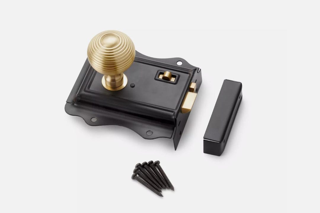 Olde Victorian Style Rim Lock 50mm Satin Brass Hollow Beehive Rim Door ...