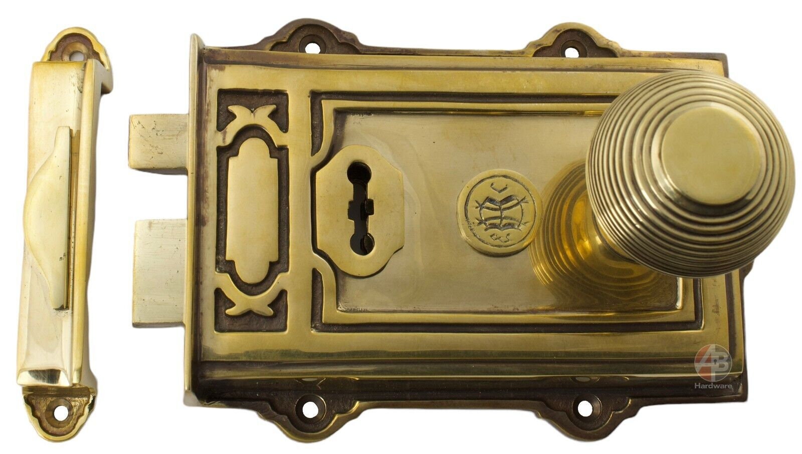 Solid Aged Brass Davenport Rim Lock With Heavy Beehive Door Knobs Knob ...