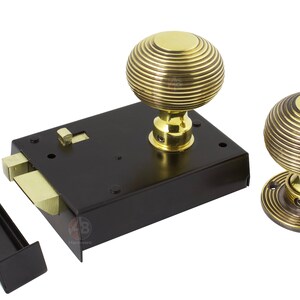 Rim Snib Latch Lock Solid Antique Brass Beehive Door Knob Set Bedroom ...