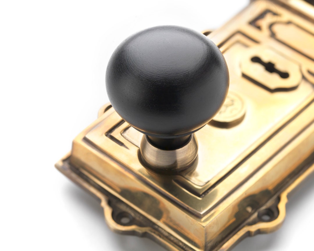 Aged Solid Brass Davenport Rim Lock Ebonised Antique Bun Wood Door Knob Set - Etsy