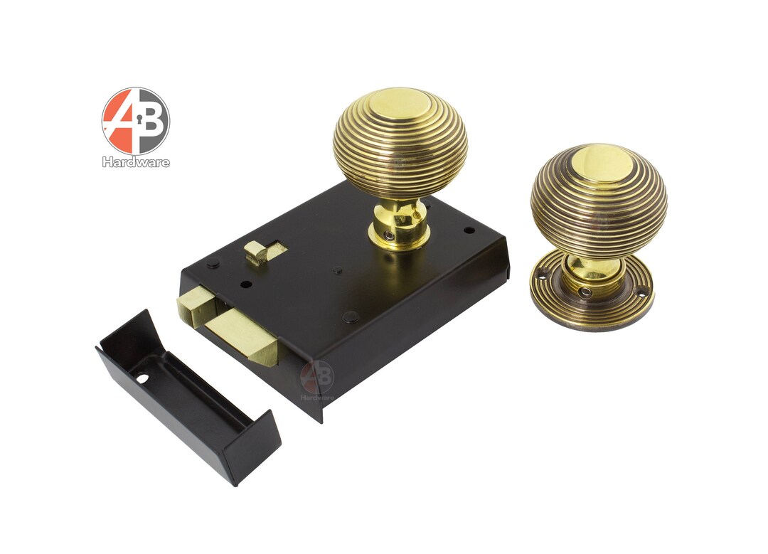 Rim Snib Latch Lock Solid Antique Brass Beehive Door Knob Set Bedroom ...