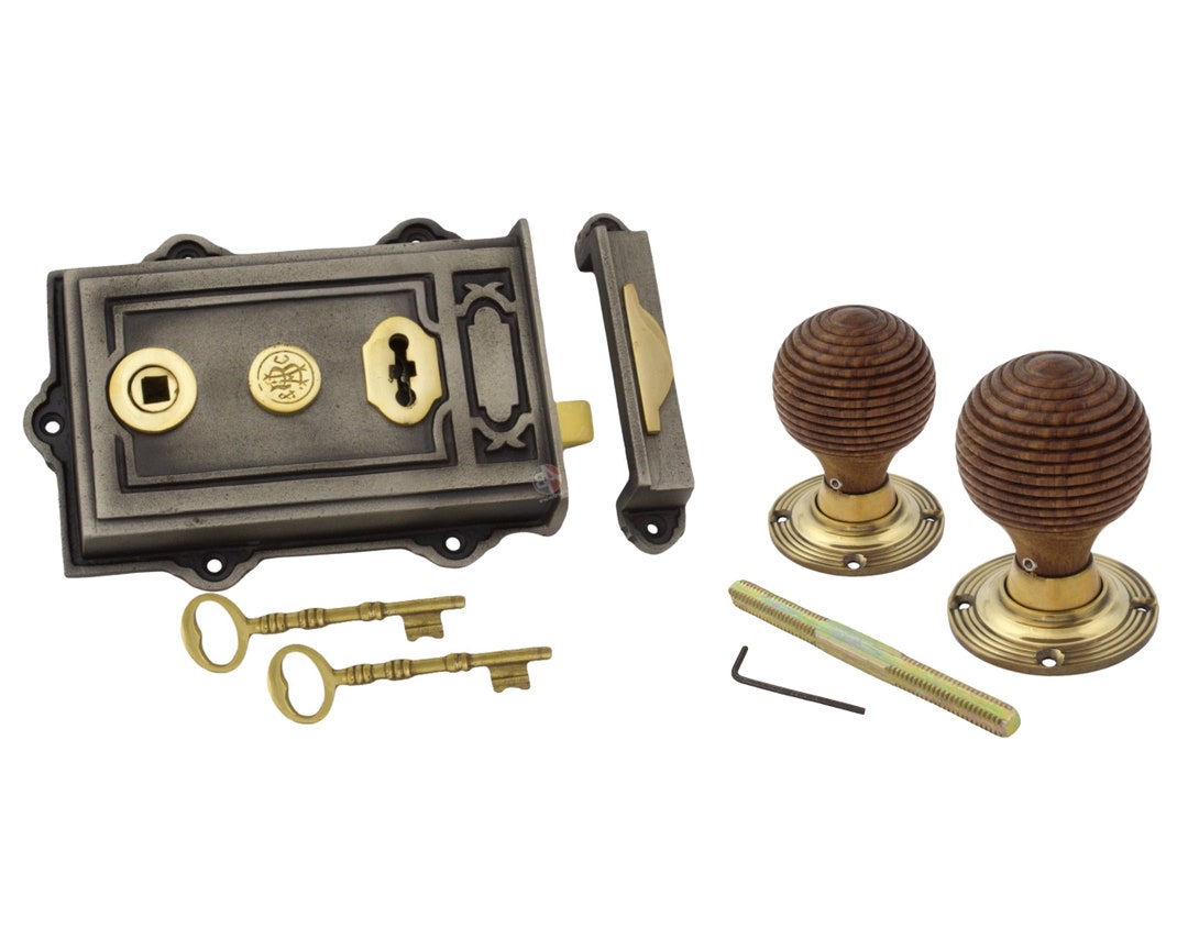 Davenport Rim Lock With Rosewood Aged Brass Wood Wooden Beehive Door ...